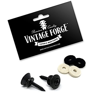 Vintage Forge Guitar Strap Buttons Black Modern Style Universal Fit for Acoustic and Electric Guitar and Bass (2) with Screws and Felt Washers SB80-BLK