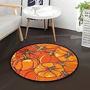 Abstract Pumpkins Pattern Area Rug Round 3ft Thanksgiving Harvest Circular Carpet Floor Mat Soft Non Skid for Living Room Dining Holiday Decor Seasonal Washable