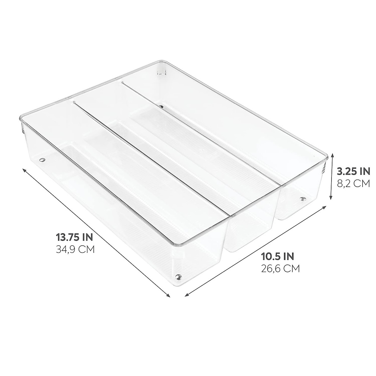 iDesign Linus Kitchen Drawer Organizer for Silverware, Spatulas, Gadgets - Clear 13.8" x 10.5" x 3"