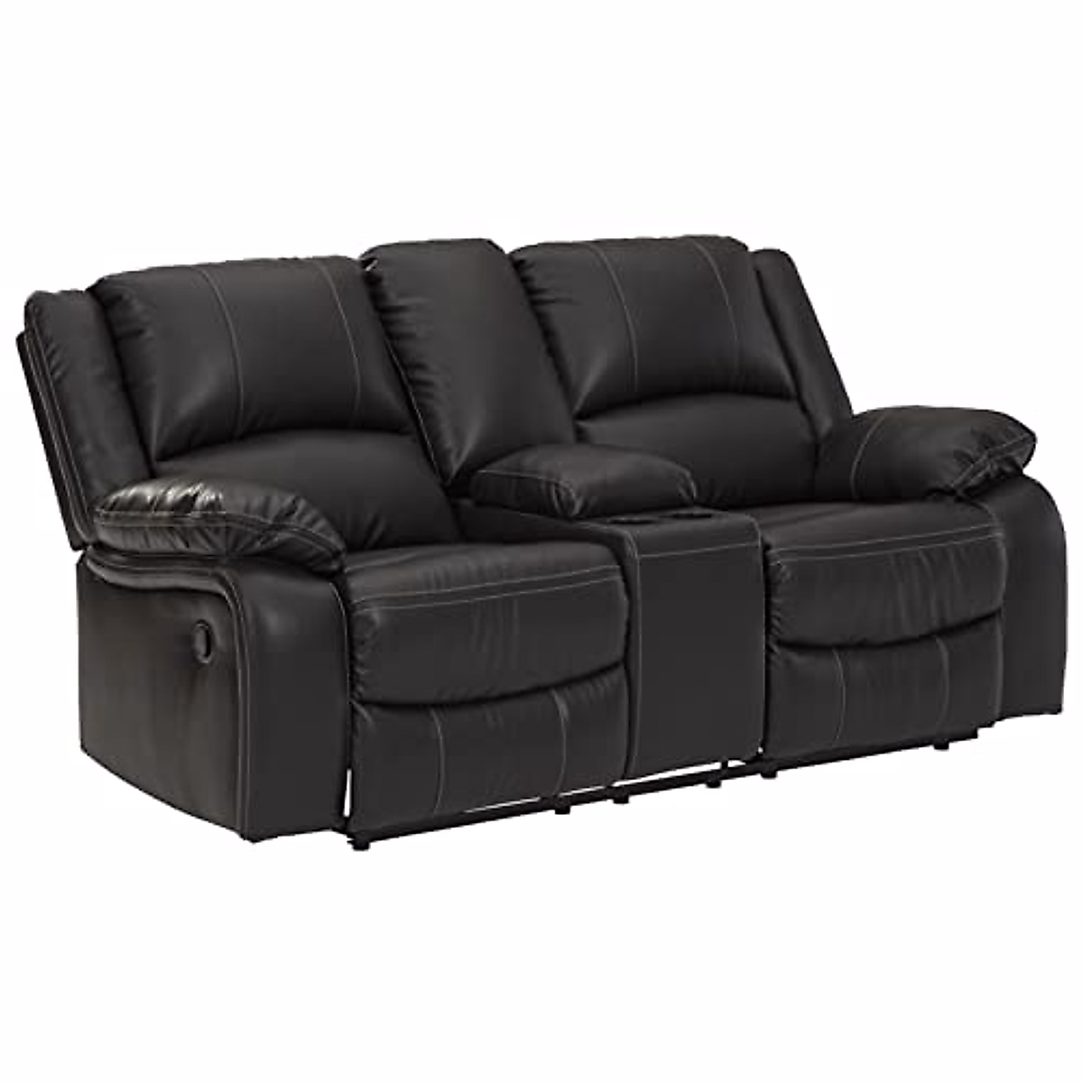 Signature Design by Ashley Calderwell Faux Leather Manual Double Reclining Loveseat with Storage Console, Black