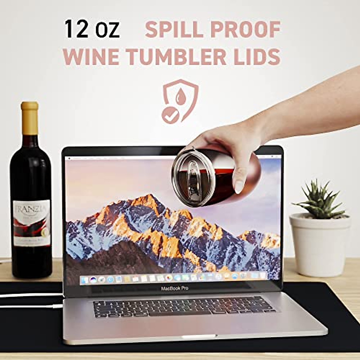 4 Wine Tumbler Lids 12 oz Spill Proof - 2.9 Inch Diameter - No Leak Splash Proof Replacement Silicon Slider Locking Closure, 4 Lids For Tumbler Open Close by C&Berg