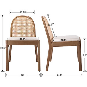 Ya-Home Mid Century Dining Chairs Set of 2, Accent Rattan Linen Fabric Side Chairs Kitchen Chair with Solid Wooden Legs for Living Room Dining Room, Beige