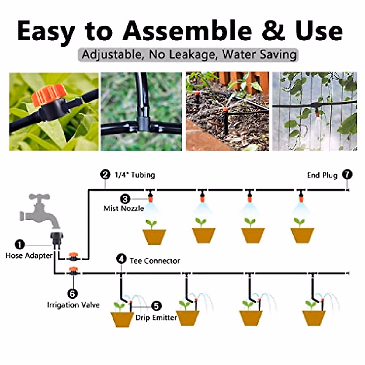 TALEGEN Drip Irrigation System, Drip Irrigation Kit, 66FT 1/4" Blank Distribution Tubing Garden Watering System/Micro DIY Water Saving Automatic Irrigation Set Adjustable Misting Nozzle Emitters for Garden Greenhouse Flower Bed Patio Lawn