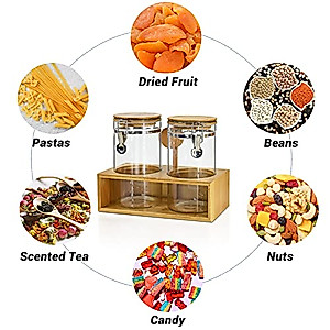 Glass Coffee Canister with 2x48oz Airtight Glass Jars, Coffee Bean Storage, Coffee Storage Container with Shelf and Lids Scoop, Kitchen Food Storage Jars, Coffee Container for Ground Coffee, Sugar