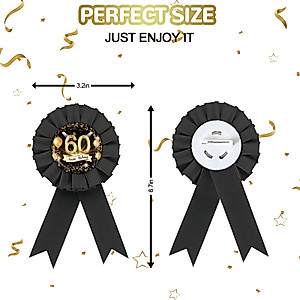 Black Happy 60th Birthday Tinplate Badge Pin, Black Rosette Birthday Button for Men Women, Golden Balloon 60th Birthday Award Badge Pin, Sixty Years Old Birthday Party Decorations