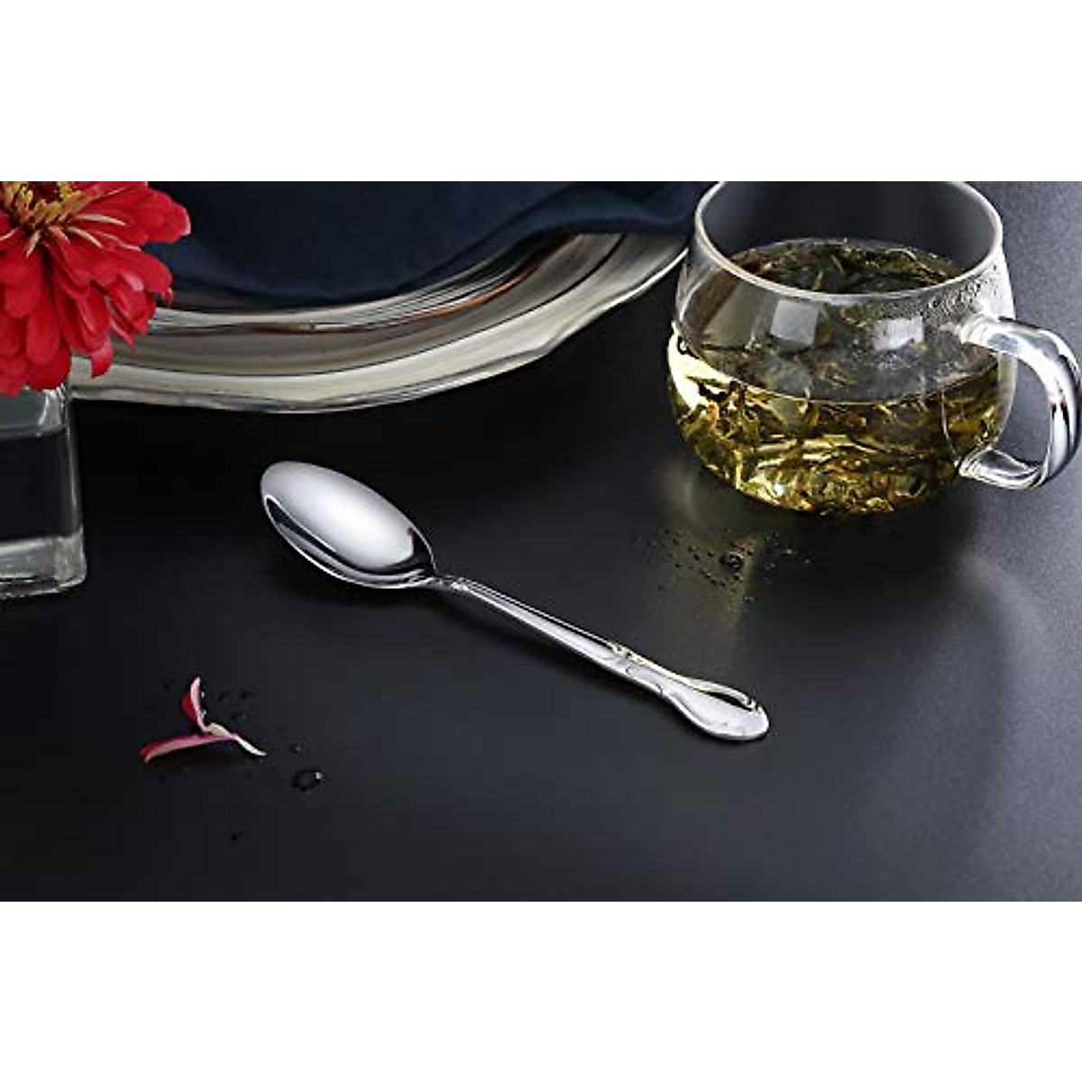 New Star Foodservice 58727 Rose Pattern, 18/0 Stainless Steel, Teaspoon, 6.2-Inch, Set of 12