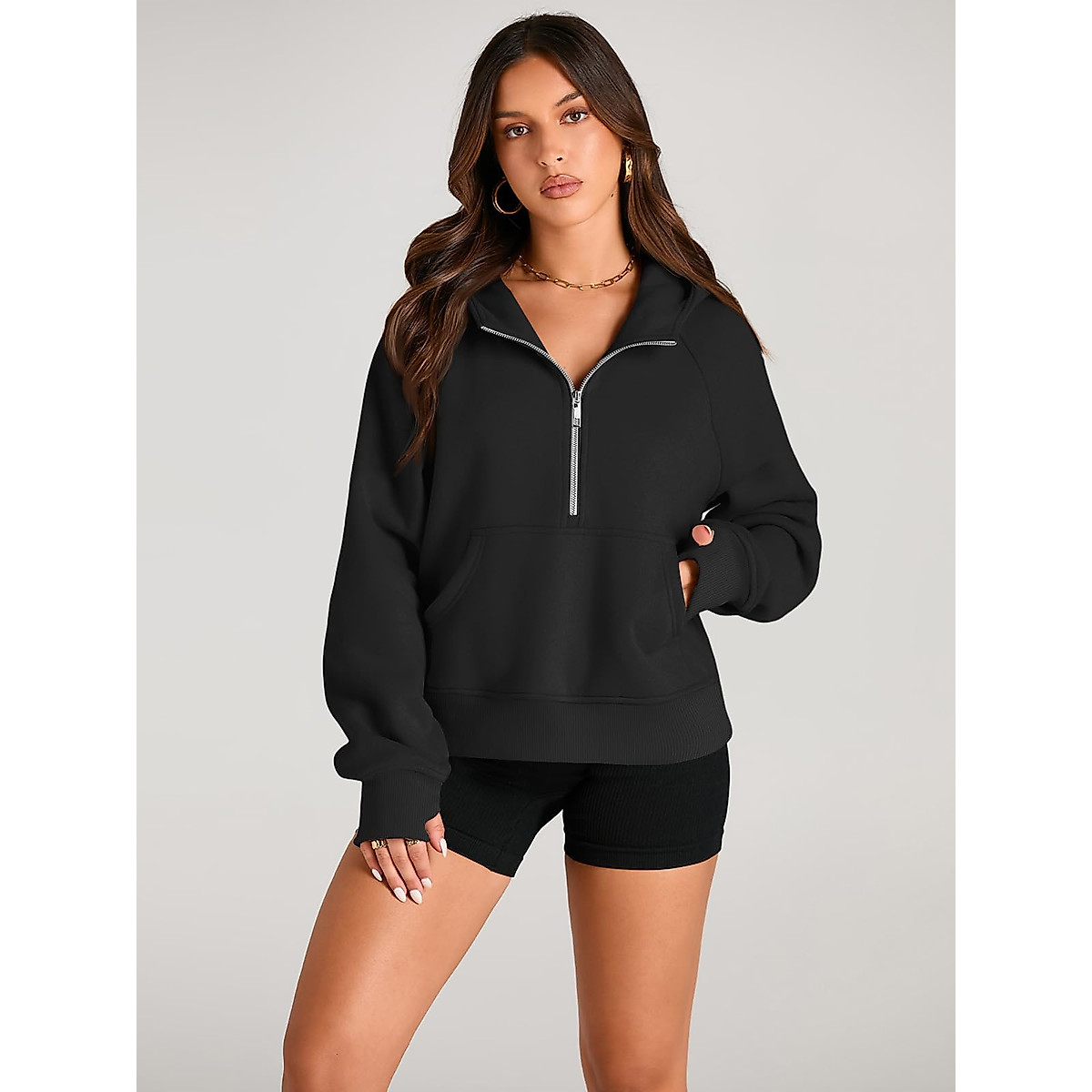 AUTOMET Hoodies Sweatshirts for Women Cropped Quarter Half Zip Up Jackets Pullover Sweaters Trendy Fall Outfits Winter Clothes 2024 Black