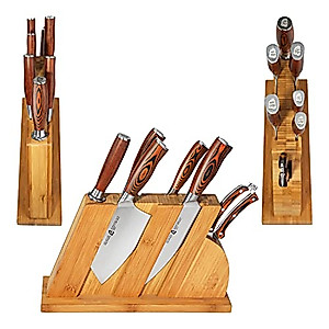 TUO Knife Set 8pcs, Japanese Kitchen Chef Knives Set with Wooden Block, including Honing Steel and Shears, Forged German HC Steel with comfortable Pakkawood Handle, Fiery Series Come with Gift Box