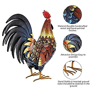 chisheen Rooster Decor Garden Statue Metal Chicken Yard Art Sculpture Outdoor Figurines