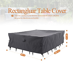 WJ-X3 Extra Large Patio Furniture Set Covers Waterproof, Outdoor Table Cover Heavy Duty, Lawn Sectional Set Cover Anti-fading, High Wind Resistant & Anti-UV, 180W x 96D x 36H In, Grey