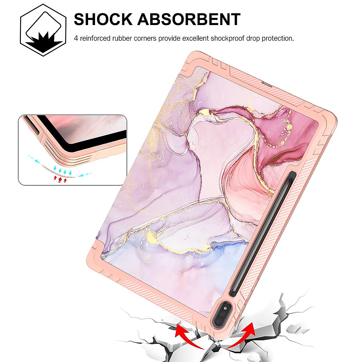 PIXIU Folio Case for Samsung Galaxy Tab S8 Plus /S7 Plus /S7 FE 12.4 inch with S Pen Holder,Trifold Stand PU Lleather Smart Cover with Auto Wake/Sleep Feature Purple Marble