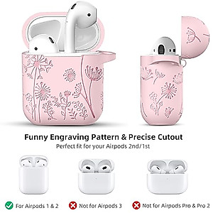 Lerobo Flower Engraved Case for AirPods Case Cover, Stylish Soft Silicone Protector with Keychain, Compatible with Apple AirPods 1st/2nd Generation Charging Case, Front LED Visible, Pink