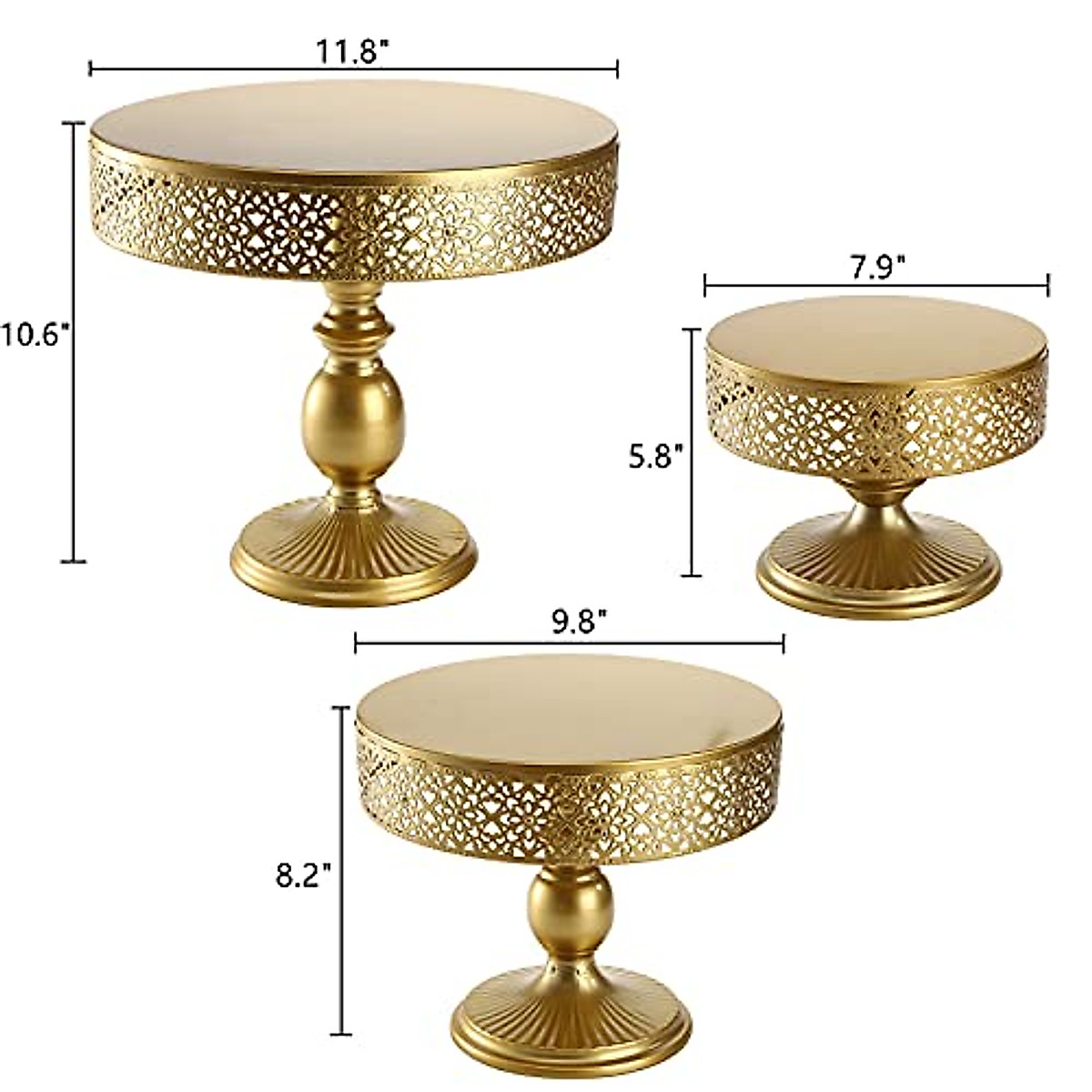 Peohud 3 Pack Metal Cake Stand, Round Dessert Holder, Cupcake Pastry Candy Display for Wedding, Anniversary, Birthday Party, 8"/10"/12"