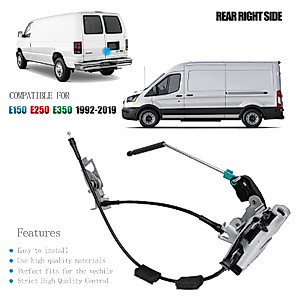 Unikpas Door Latch Assembly w/Cable & Rod Compatible for Ford E150 E250 E350 Van 1992-2019 Rear Right Side Replace Door Lock Latch Actuator AC2Z15431A02A 6C2Z-15431A02-AA