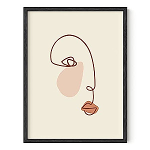HAUS AND HUES Female Figure Wall Art Line Drawing - Single Line Drawing Wall Art | Woman Art Print Line Art Wall Decor Minimalist Wall Decor | 12" x 16" UNFRAMED (Silhouette Lipstick)