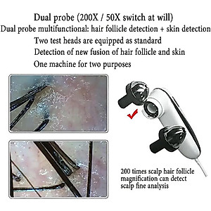 MAHWER USB WiFi Skin Diagnosis Hair Analyzer with 50X/200X Switch Freely Dual Probe, 4 Picture/Video Comparison, Scientific Analysis 1080P Skin Follicle Detector