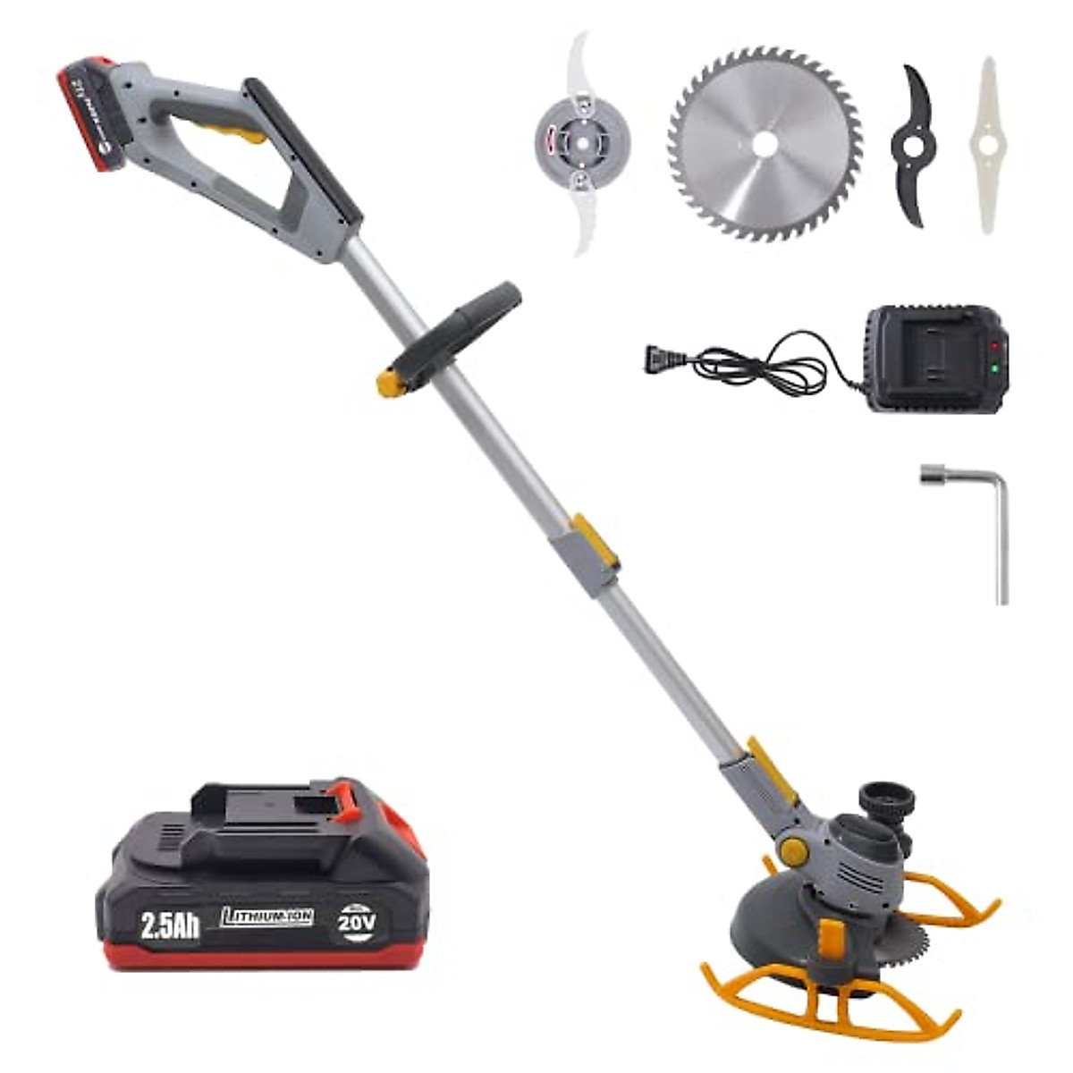 PATIOX Weed Wacker Cordless, Electric Weed Trimmer Rechargeable 3 in 1, One 2.5 Ah Battery Powered Weed Whacker Cordless 20V Grass Trimmer with Blade and Charger (One 2.5Ah Battery)