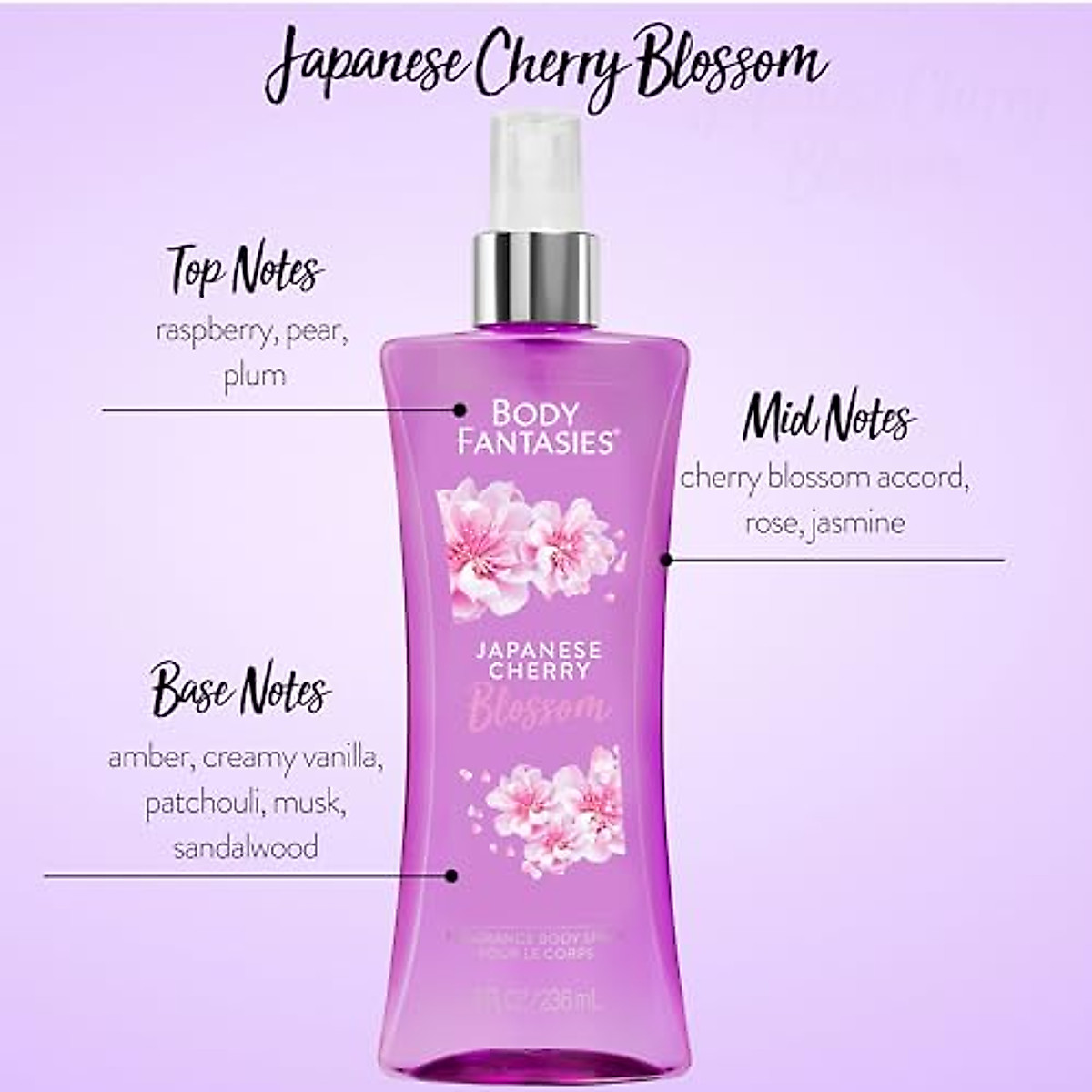 Body Fantasies Signature Fragrance Body Spray, Japanese Cherry Blossom, 8 Fluid Ounce, RED,Parfums De Coeur