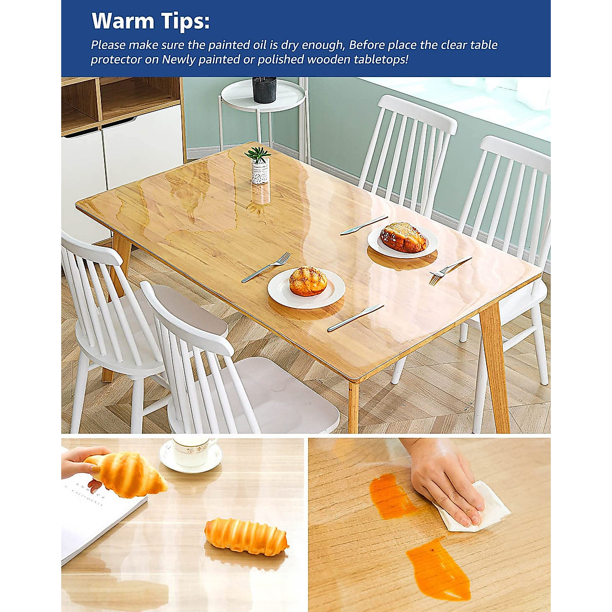 16X48 Inch Clear PVC Table Cover 1.5mm Thick Crystal Table Topper Protector Rectangular Vinyl Plastic Desk Pad Transparent Tablecloth for Side End Table Night Stand Dresser