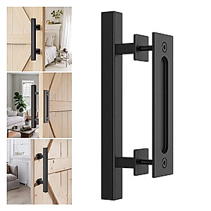 TABKER Sturdy Sliding Barn Door, 12 Inches Barn Door Handle Square Pull Flush Hardware Set Wood Door Handle Interior Door Furniture Handle Hardware Saving Space