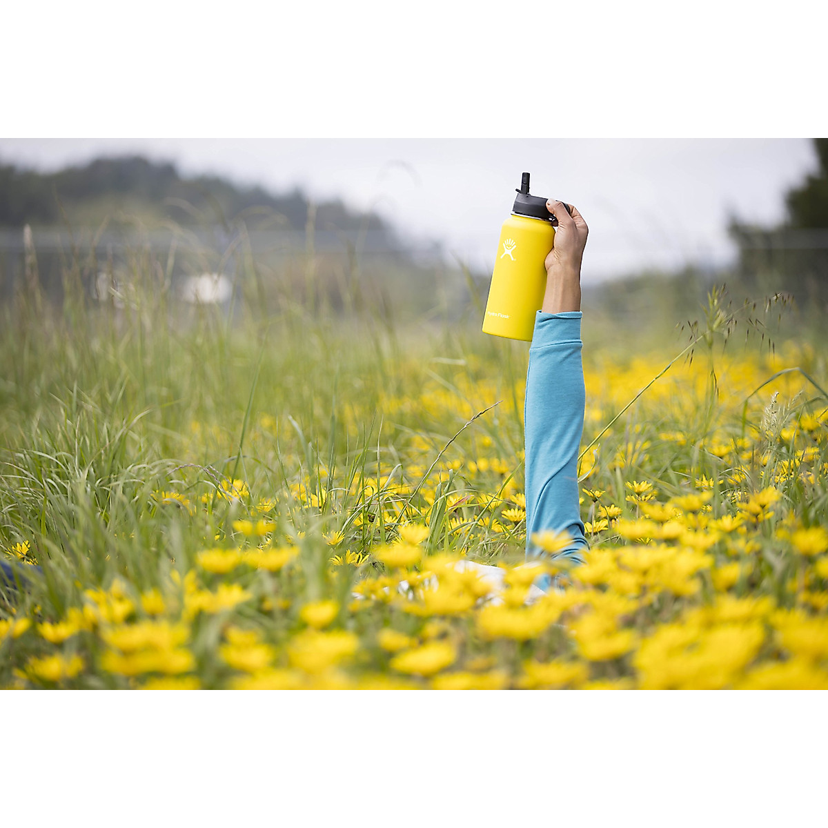 Hydro Flask Vacuum Insulated Stainless Steel Water Bottle Wide Mouth with Straw Lid (Pacific, 32-Ounce)