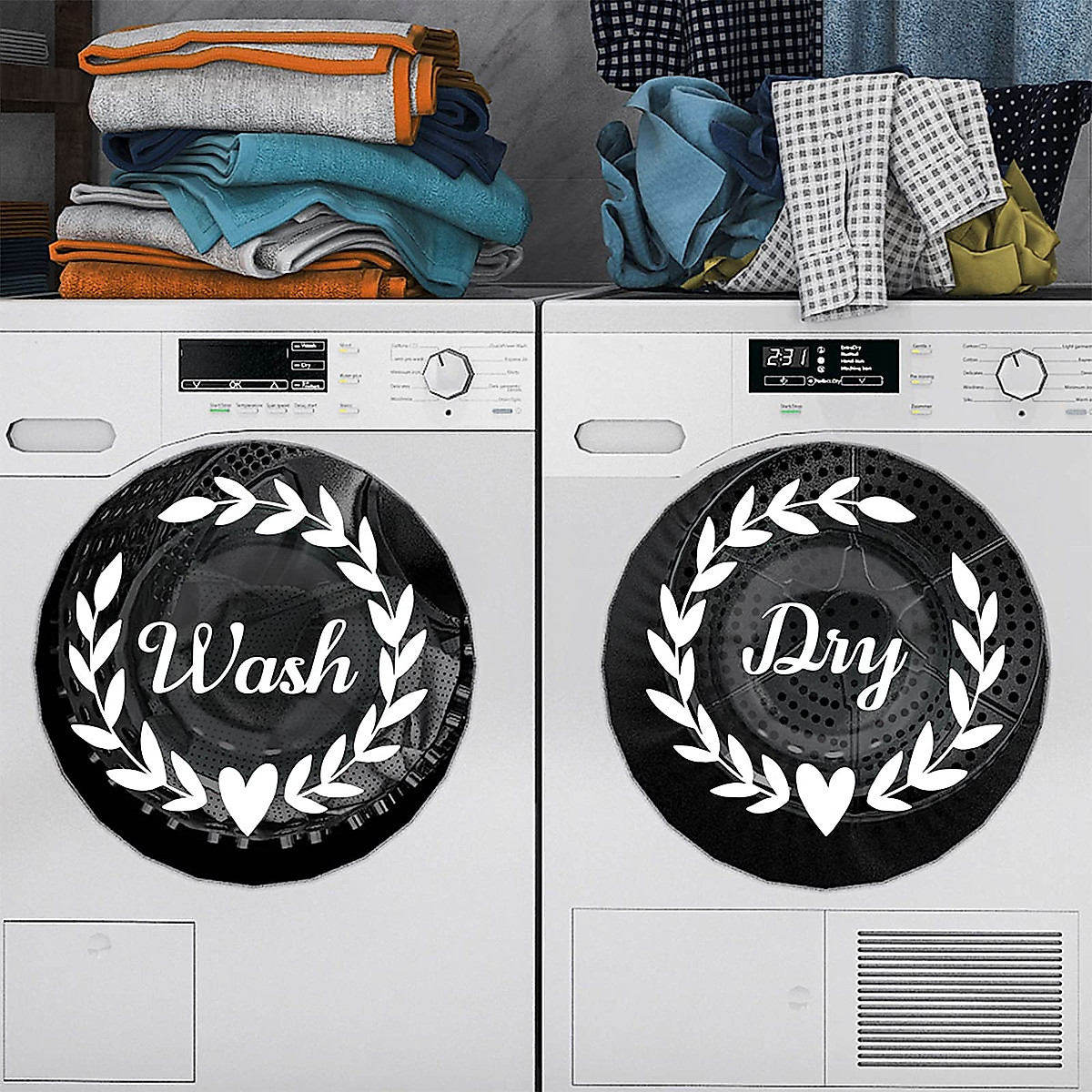 4PCS Laundry Room Wall Decal, DILIBRA Washer Dryer Bubble Soak Fold Repeat Wall Stickers, Quote Saying Signs Modern Trendy Washing Dry DIY Art Vinyl Wall Decor for Home Bathroom Closet