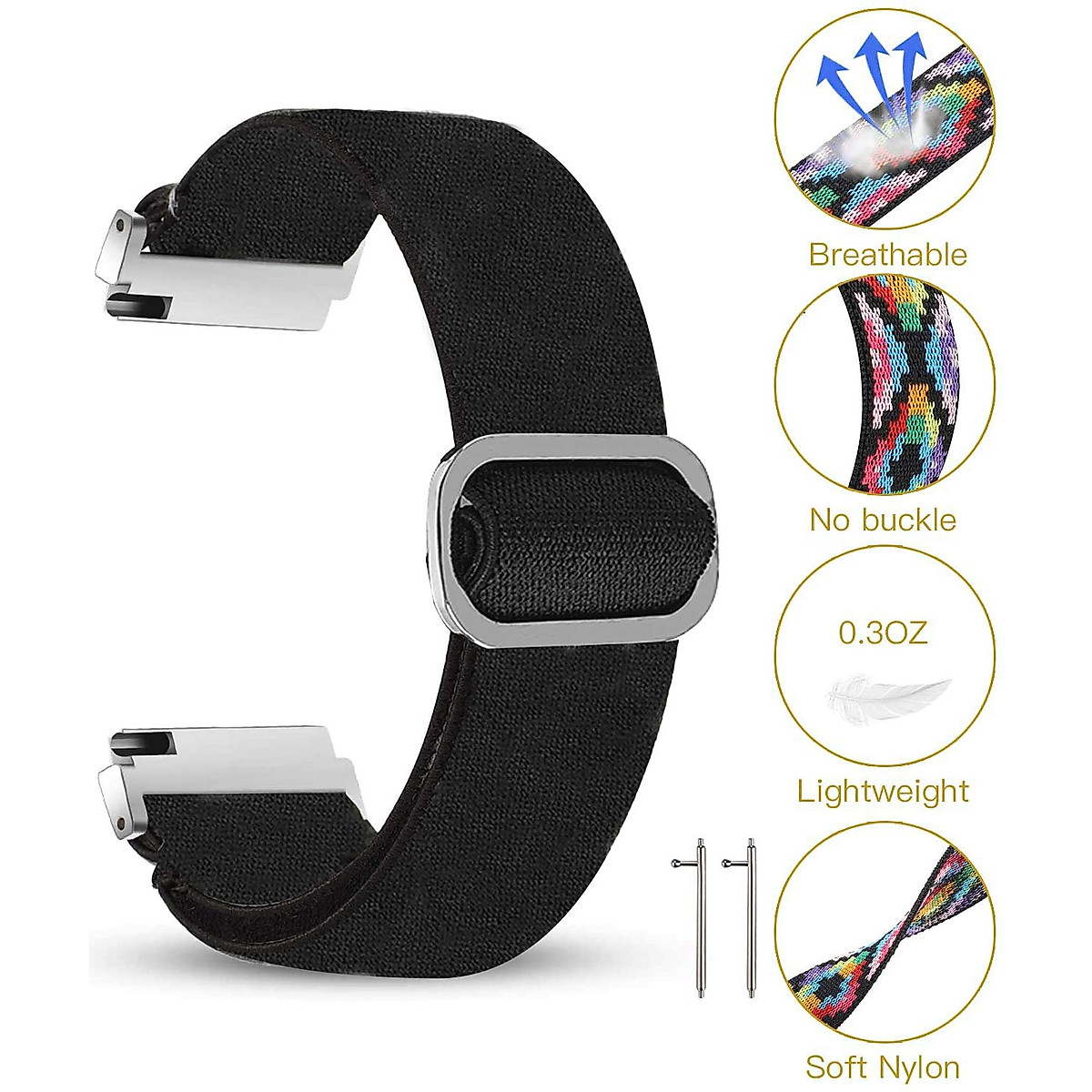 Compatible for EIGIIS Military Smartwatch Band, Stretch Elastics Nylon Adjustable Replacement Strap for VALYV K22 Military Watch/EIGIIS K22 Military Watch/GUCABE Military Watch (Black)