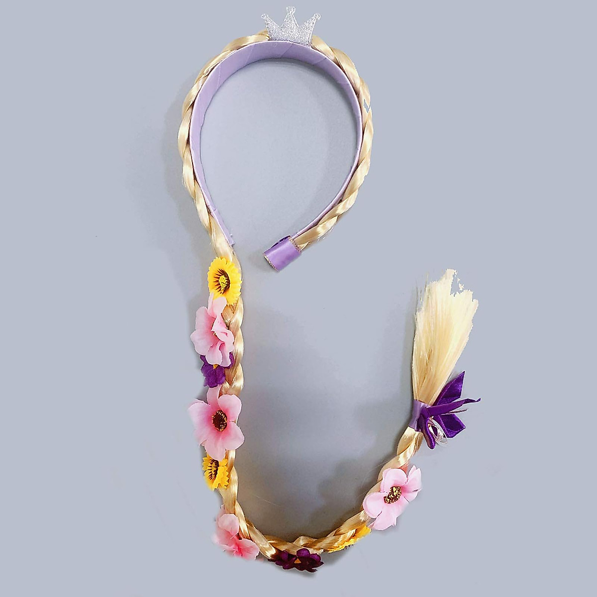 Tatibana Princess Dress up Wigs, Princess Rapunzel Long Braided Wig Headbands with Tiara Flowers Adorn for Girls Costume Accessories, 29 Inch