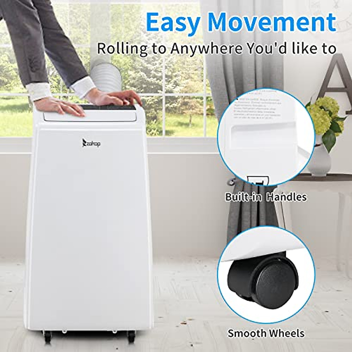 ROVSUN 13000 BTU 4-in-1 Portable Air Conditioner, Heater, Dehumidifier, Fan for Rooms Up to 550 sq ft Floor AC with Remote Control & Rolling Wheels & Window Installation Kit, White