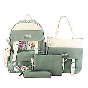 MOJIDUO Kawaii Backpack 4Pcs Set with cute plush Pendants & Badge,High capacity School Bag Cute Aesthetic Backpack