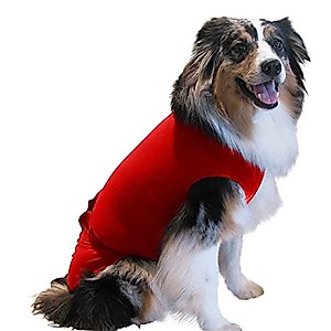 Surgi~Snuggly Healing Skin Treatment Dermatology Veterinary Onesie (Large, Solid Red)