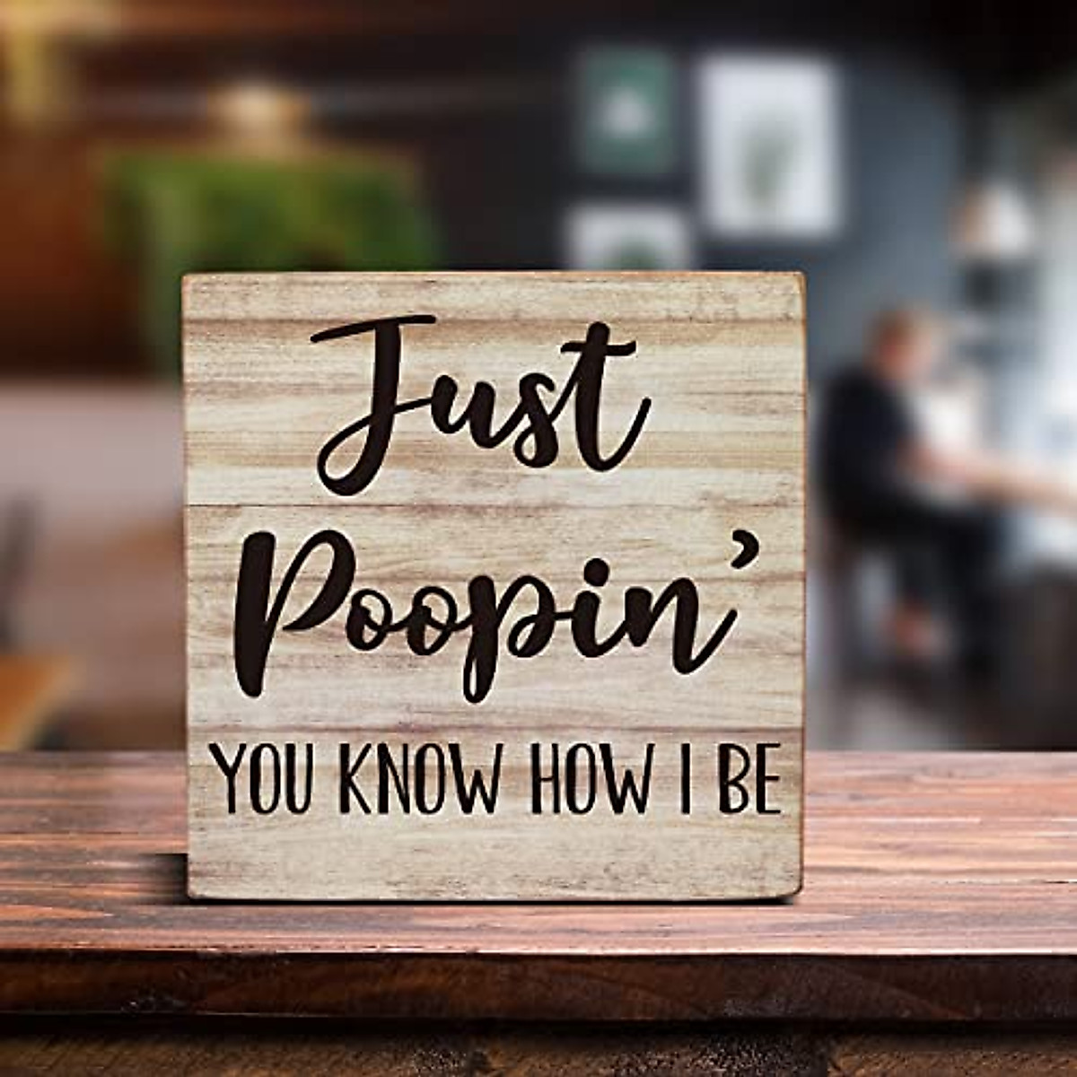 Bathroom Quote Wooden Box Sign Desk Decor Rustic Bathroom Wood Box Sign for Home Shelf Table Decoration 5 X 5 Inch