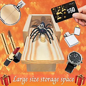Jishi Large Spider Prank Box Gag Gift, Funny Wooden Surprise Gift Box for Money Cash Card, Spider Stocking Stuffers Prank Toys for Kids 4-8-12 Boys, Christmas White Elephant Gifts for Adults Men Women
