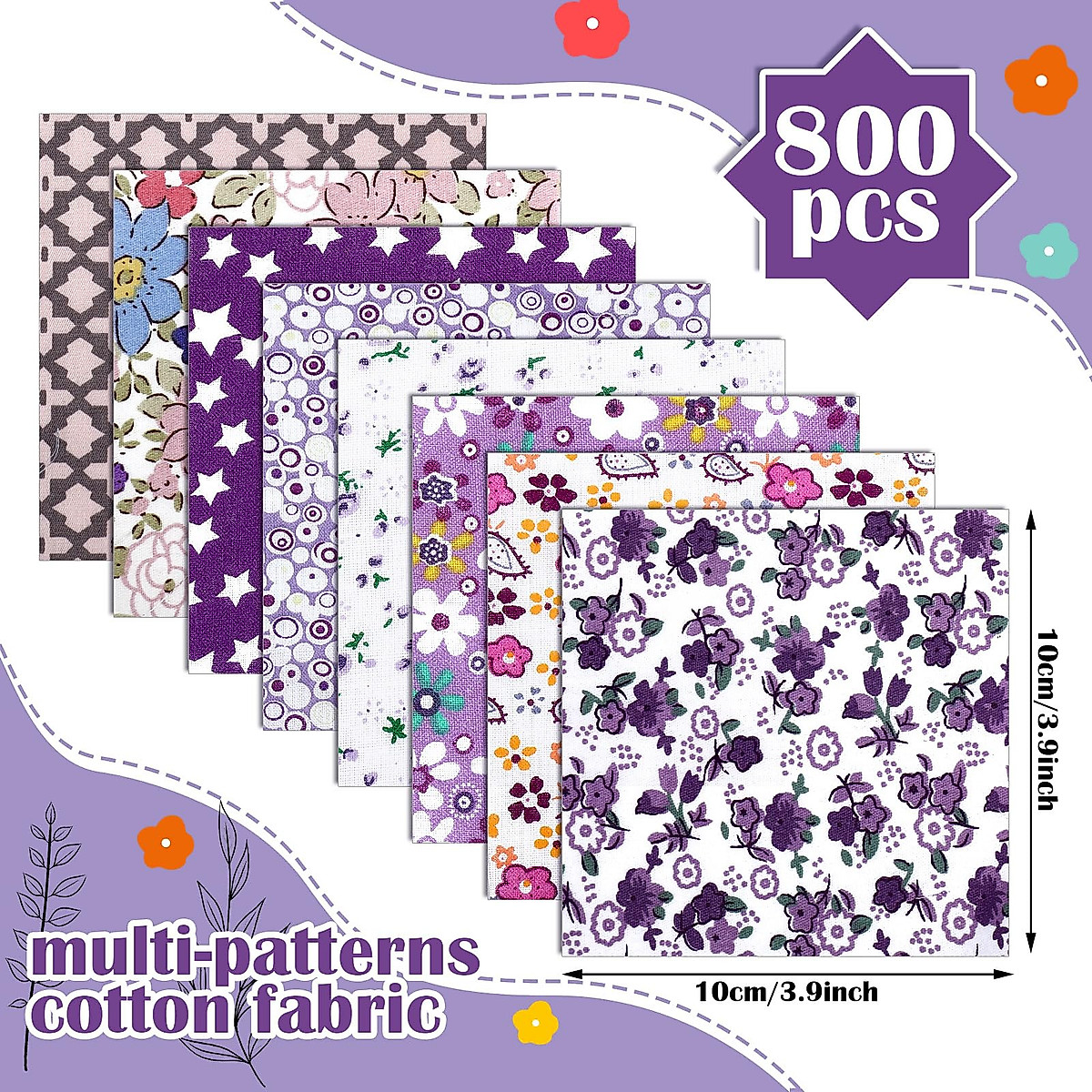 Ganeen 800Pcs 4 x 4 Inch Cotton Fabric Bundle Precut Fat Squares Patchwork Fabrics Cotton Printed Craft Fabric Fat Flower Fabric Quilting for DIY Craft Sewing Clothing Handmade Accessories (Exquisite)