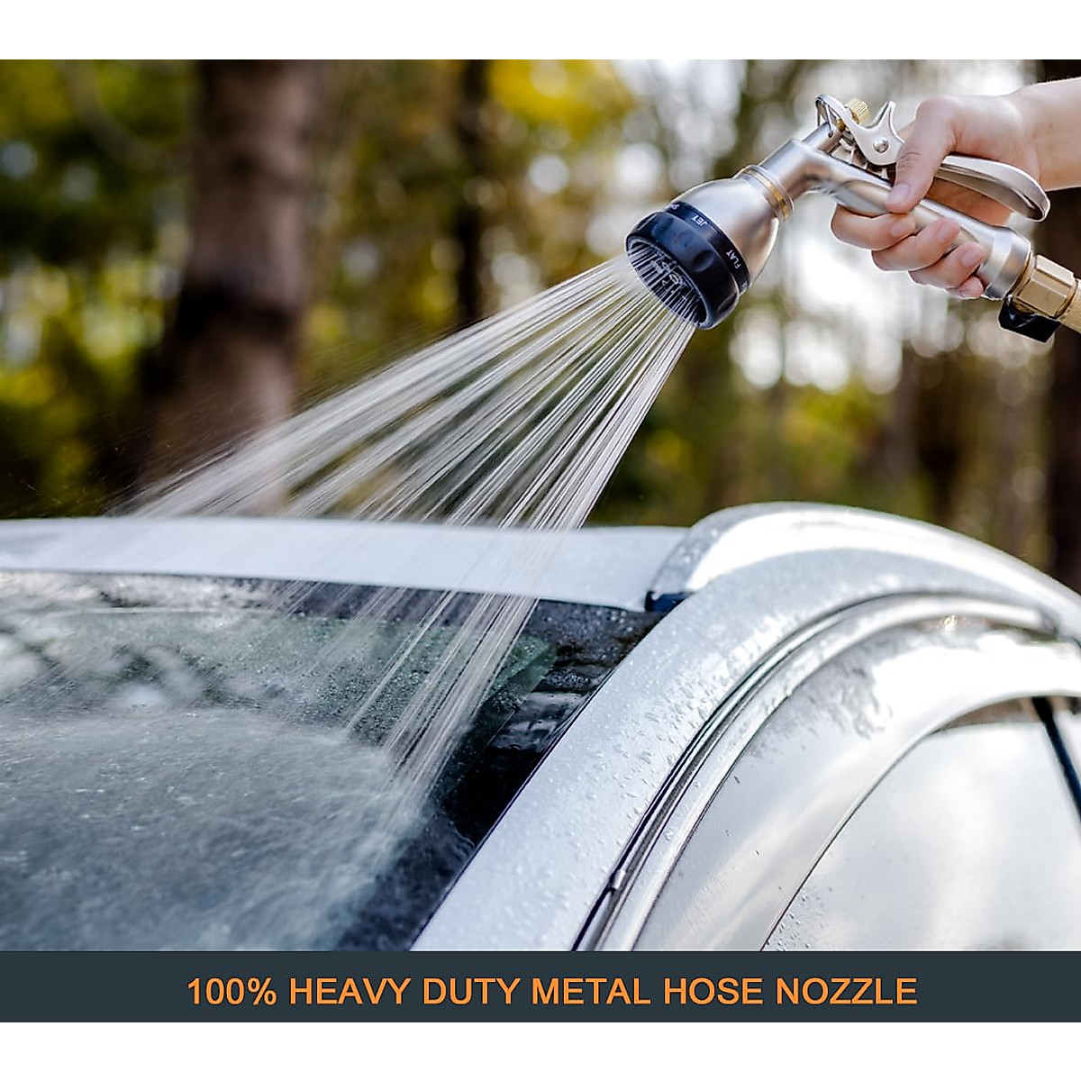 ESOW Garden Hose Nozzle 100% Heavy Duty Metal, Water Hose Sprayer with 7 Watering Patterns, Rear Trigger Design, High Pressure Nozzle Sprayer for Watering Plants, Car and Pet Washing