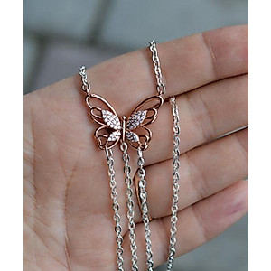 D.Bella Fake Nipple Piercing with Chain for Women Sexy Non Piercing Nipple Ring with Butterfly Necklaces Adjustable Jewelry