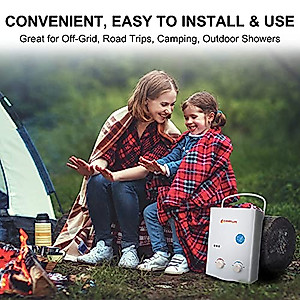Camplux 5L Outdoor Portable Water Heater, 1.32 GPM Tankless Propane Gas Water Heater for RV, Camping, Barns, White