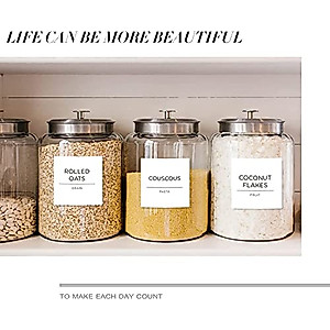 v2croft 168 Pantry Labels for Food Containers, Minimalist White Matte Stickers Black Fine Line Text,Preprinted Waterproof Label for Glass Jars, Bottles & Canisters,Pantry Organization Storage