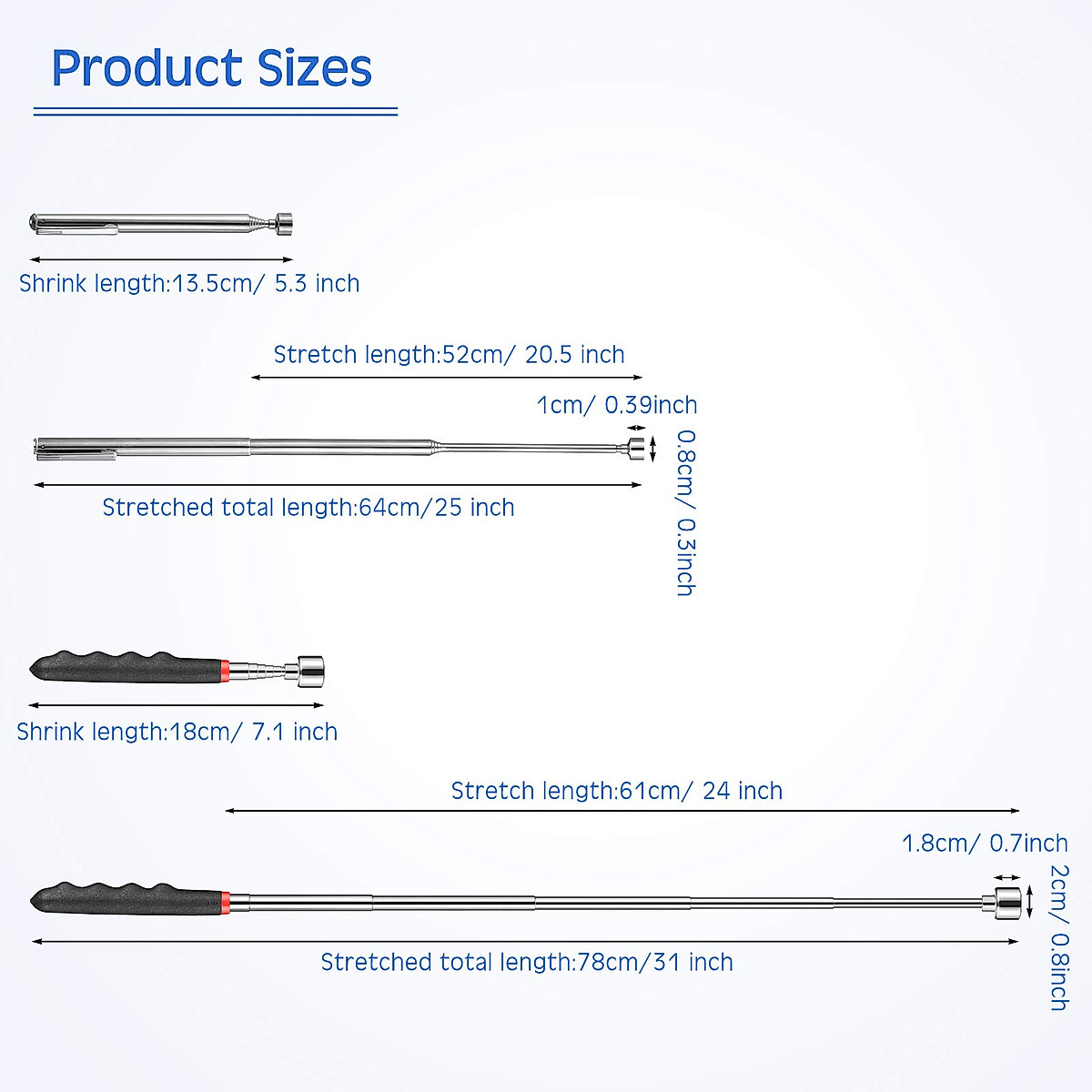 Telescoping Magnet Pick up Tools Include 20 lb Magnetic Tool and 3 lb Telescoping Magnet Stick Gadget for Hard to Reach Places Suitable for Birthday Father’s Day and Christmas (2)
