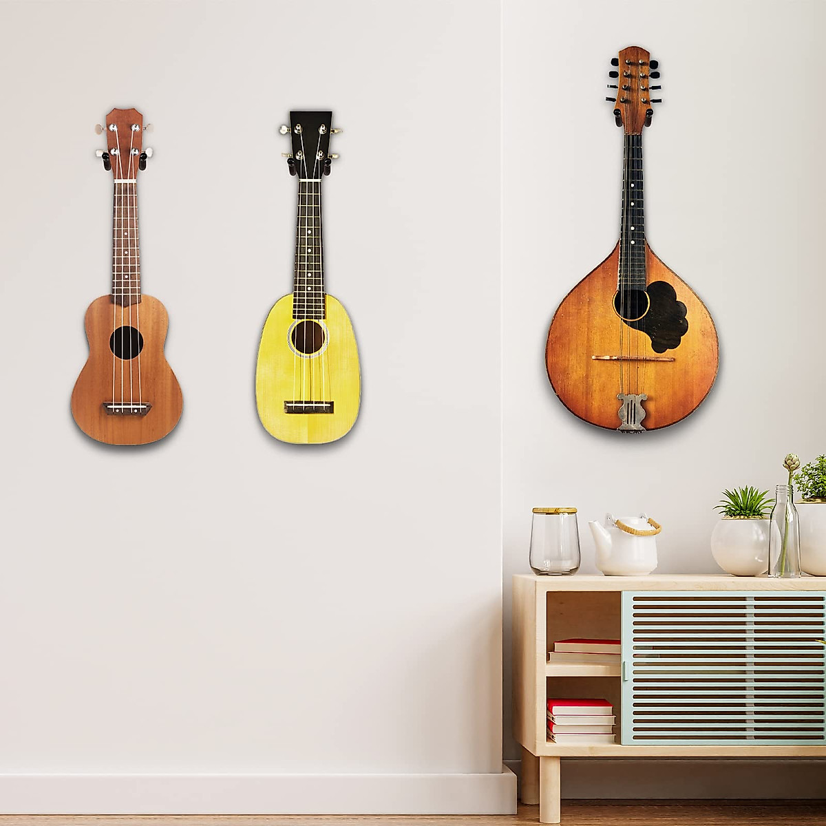 SNIGJAT Ukulele Wall Mount 2 Pack, Ukelele Hanger for Wall Vertical Display, Hardwood Ukulele Holder with Screw, Ukulele Wall Hook fits for Banjo Mandolin Soprano Pineapple Concert Baritone and Tenor