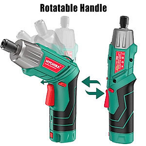 Cordless Screwdriver, HYCHIKA 4V 2.0Ah Electric Screwdriver Rechargeable Screw Gun & Bit Set, Front LED and Rear Flashlight, Ratchet Wrench, DC Charging with USB Cable, 36pcs Accessories