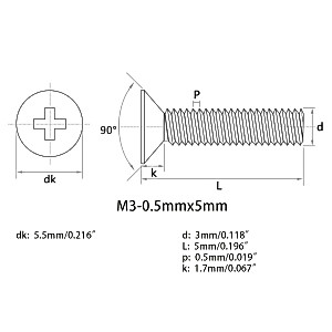 M3-0.5x5mm Stainless Steel countersunk Head Screw Plain Finish Flat Head Screw Machine Countersunk Screw Bolt Fastener 100pcs