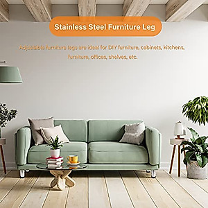 BQLZR Stainless Steel Kitchen Adjustable Feet Round 2" Dia Furniture Leg with 16 Screws and a Screwdriver Pack of 4