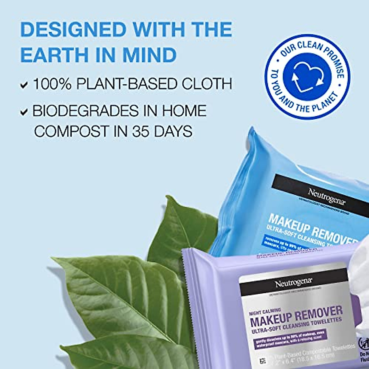 Neutrogena Day & Night Wipes, Makeup Remover Face Cleansing Towelettes & Night Calming Facial Cloths, 100% Plant Based Fibers Wipe Away Dirt, Alcohol-Free, 3 Packs of 25 ct, 75 ct