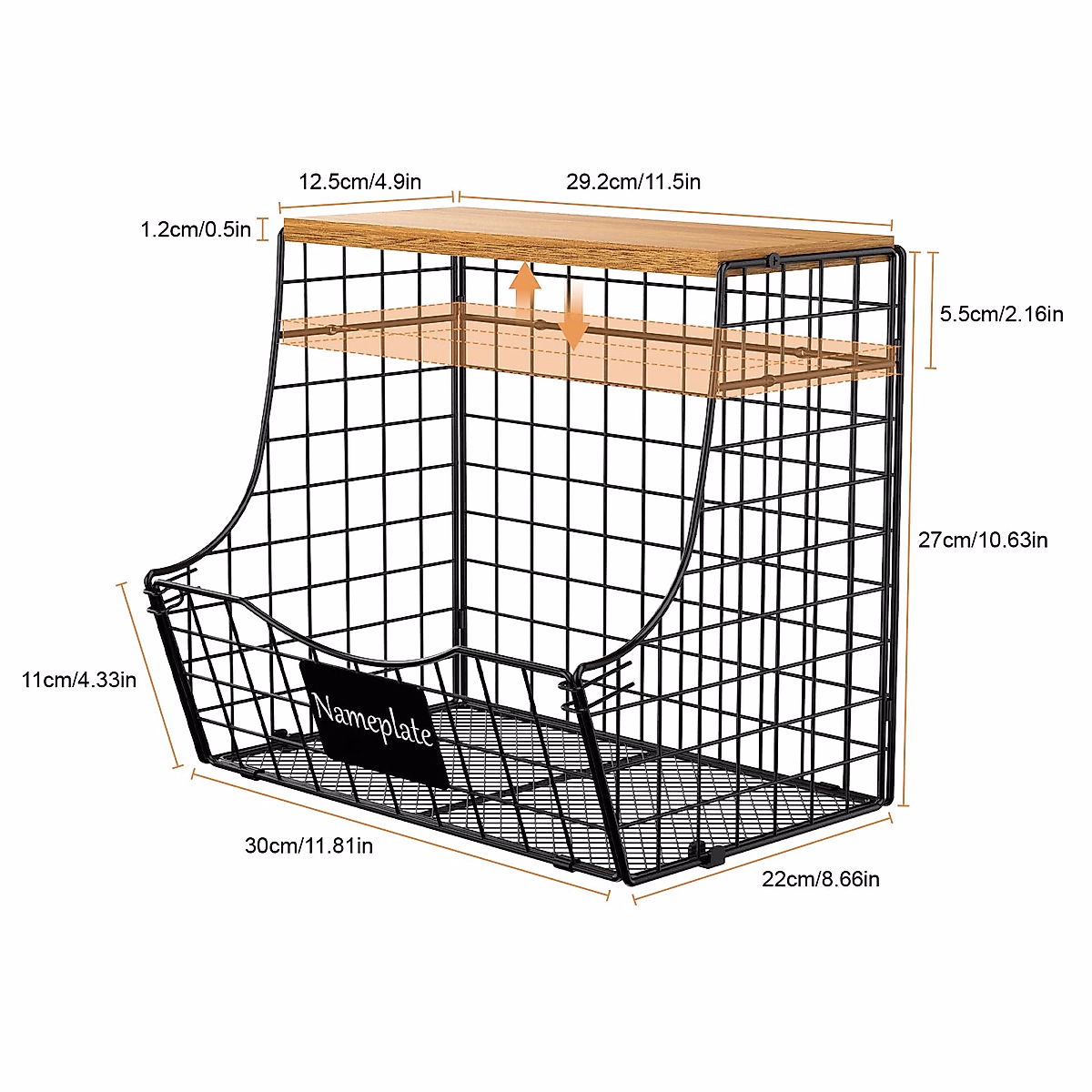 Fruit Basket for Kitchen with Wood Lid - Counter&Wall Mounted Onion and Potato Storage with Nameplate, Stackable Storage Basket, Hanging Metal Wire Baskets Kitchen Countertop Organizer Pantry 3 Pack