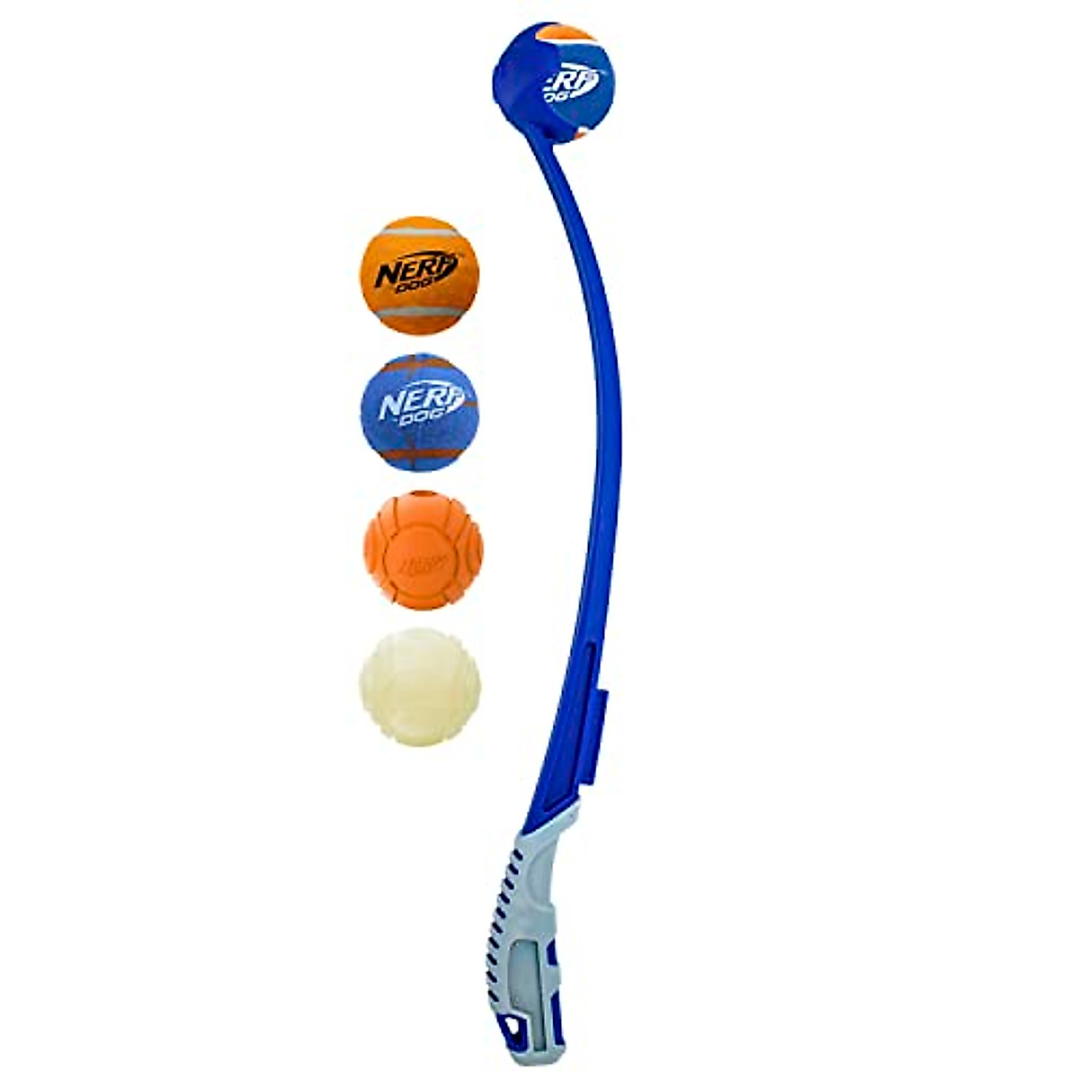 Nerf Dog 25in Translucent Air Strike Thrower, Dog Toy Gift Set with Five 2.5in Balls, Lightweight, Durable and Water Resistant, for Small/Medium/Large Breeds