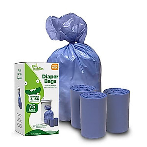 Disposable Diaper Pail Refills Compatible with Ubbi Diaper Pail | Diaper Pail Refill Bags made with Recycled Material | Fresh Powder Scent for Odor Control | Disposable Diaper Trash Bags (75 Count)