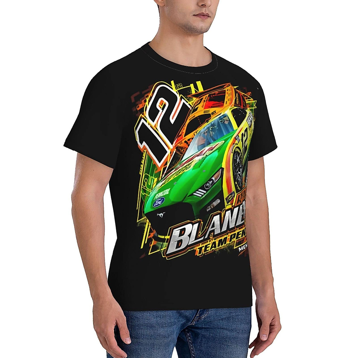 Ryan Blaney 12 Men's T-Shirt Crewneck T-Shirt Tight Sport Short Sleeve Classic Printing Performance