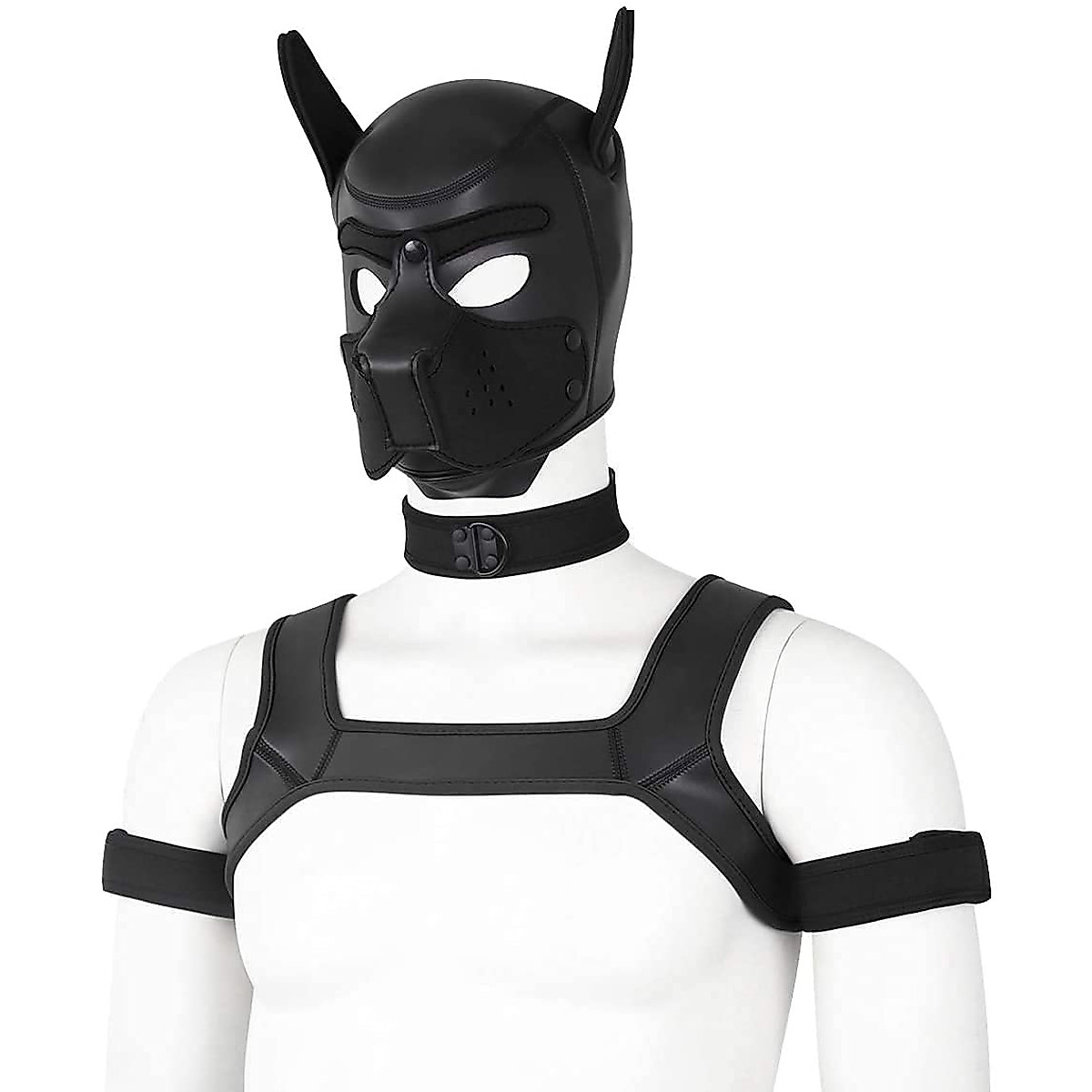 Unisex Neoprene Dog Head Mask, Novelty Dog Head Mask with Collar, Armband and Shoulder Strap