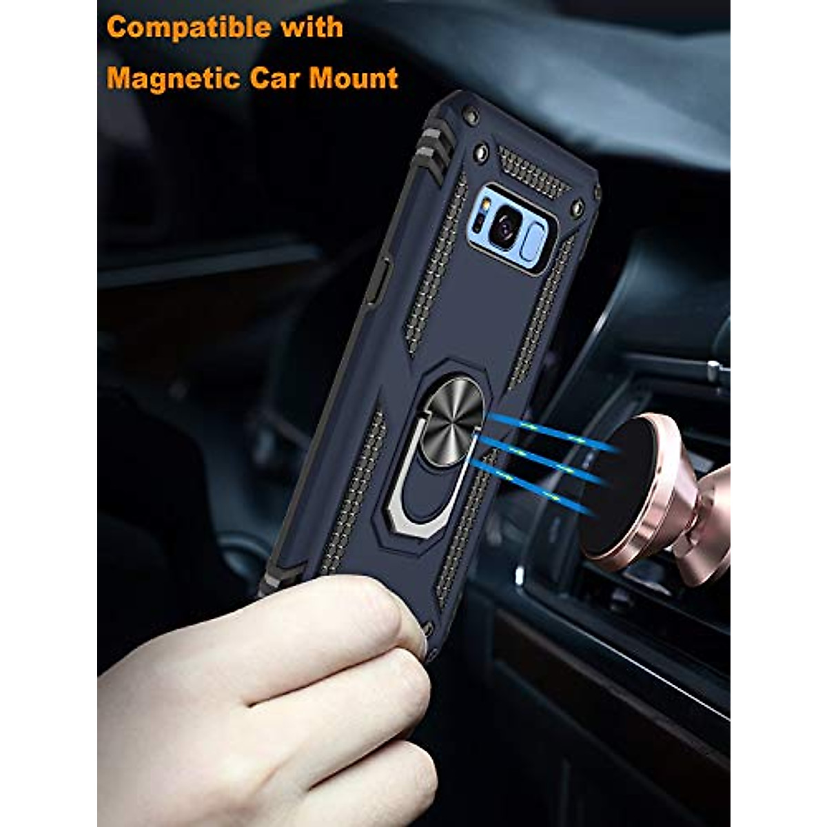 Galaxy S8 Case - Military Grade 16ft Drop Tested, Magnetic Ring Kickstand, Car Mount Compatible, Slim Fit, Heavy Duty Protection - Blue